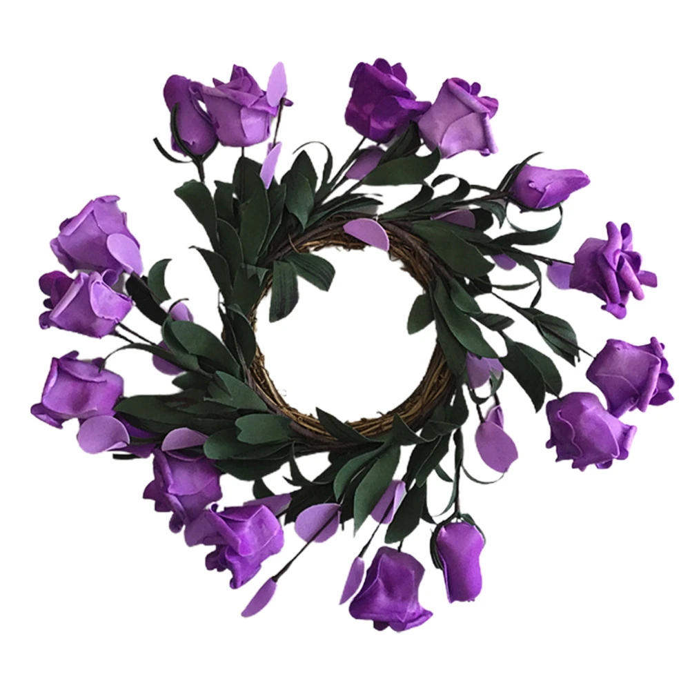 Trellises Purple PE Garland Floral Flower Artificial Foam Rose Twig Wreath 36cm For Home ...