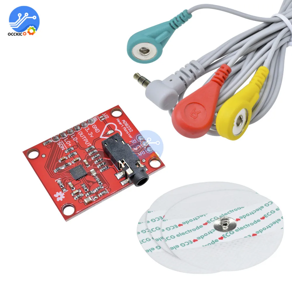 AD8232 Heart Rate ECG Monitoring Sensor Module with cables DIY kit for Arduino