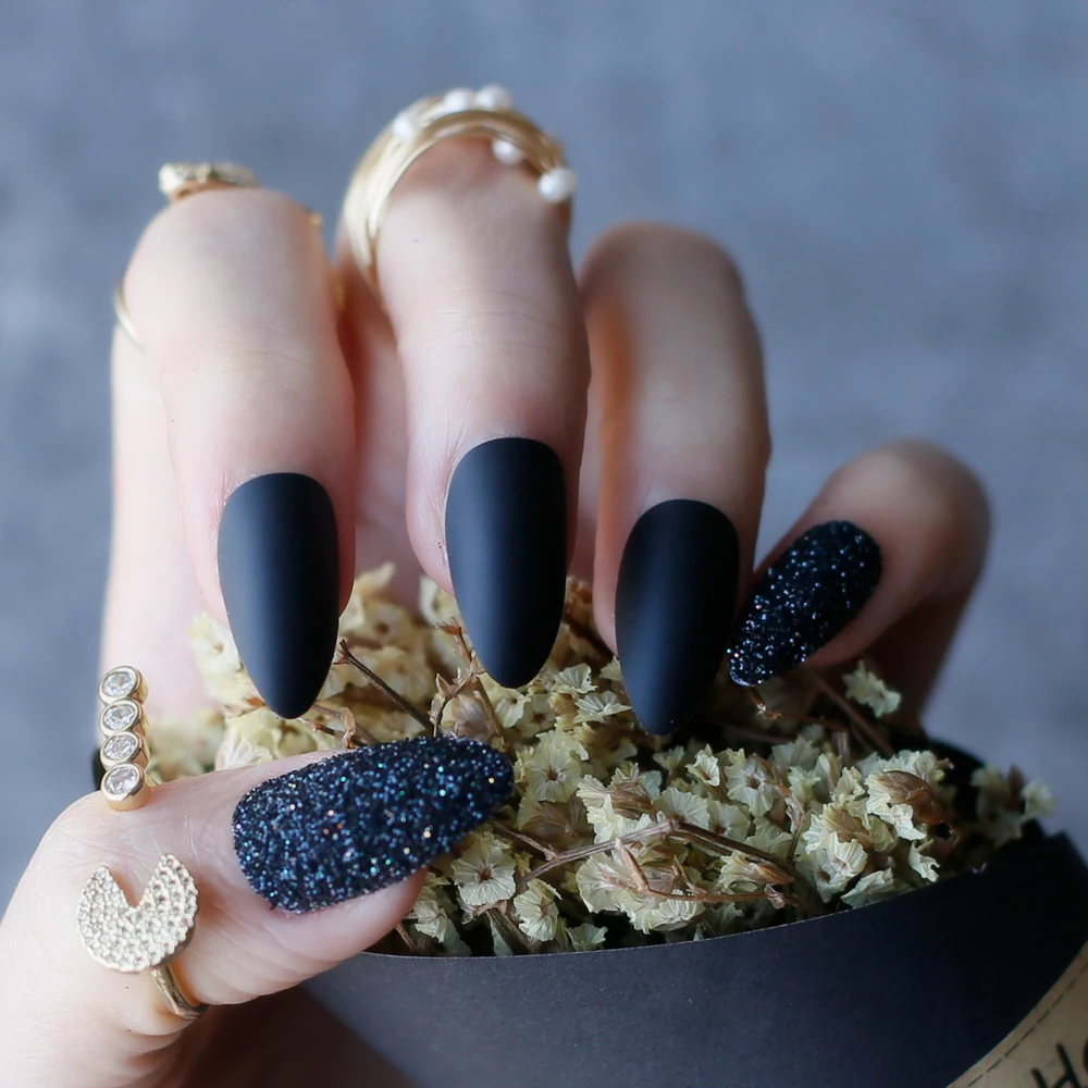 Matte Black And Silver Nails