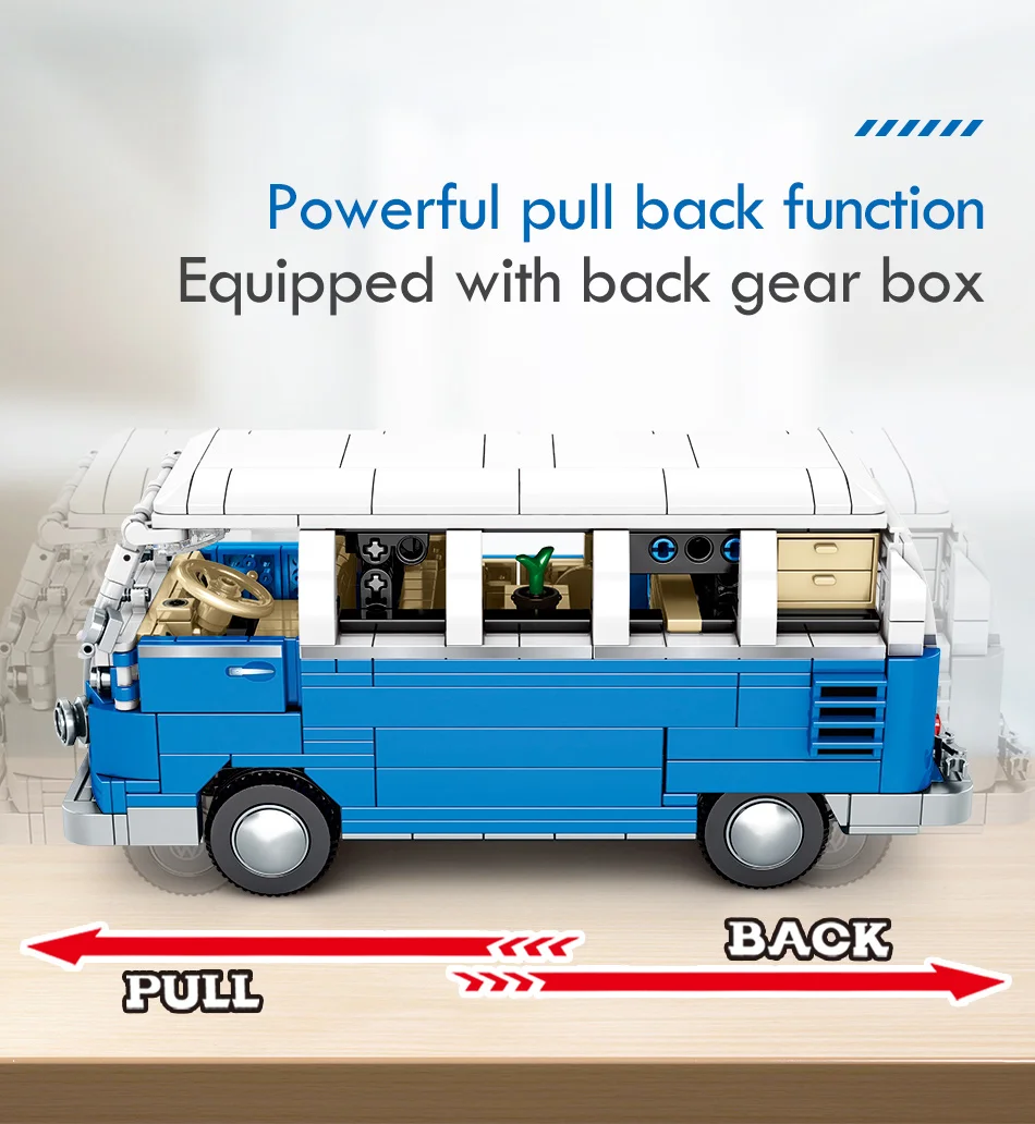 SEMBO Block Pull Back Classic Bus - Building Toys