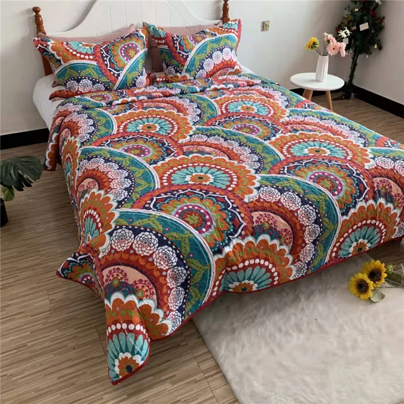Colcha-acolchoada-impressa-floral-na-cama-Cobertor-acolchoado-de-colcha ...