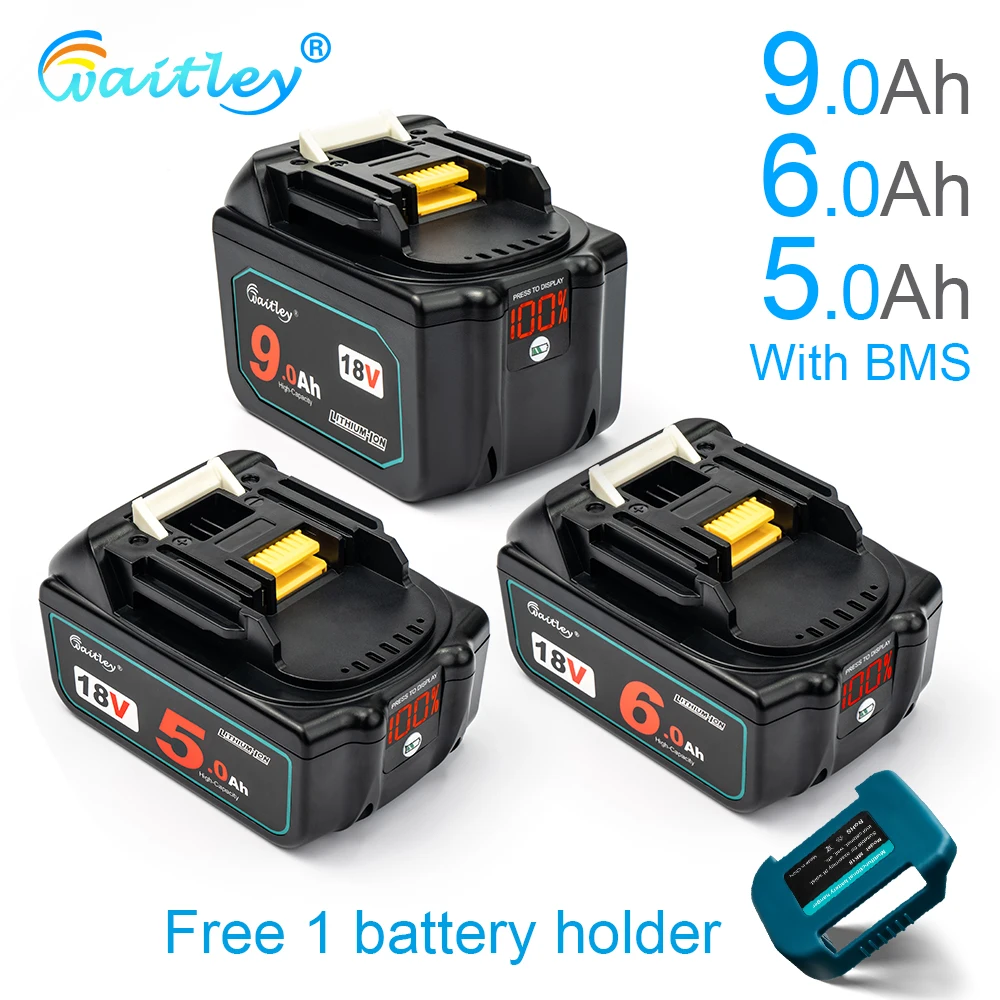 Waitley 18 V 5.0 6.0Ah batteria ricaricabile per utensili elettrici Makita con sostituzione LED ...