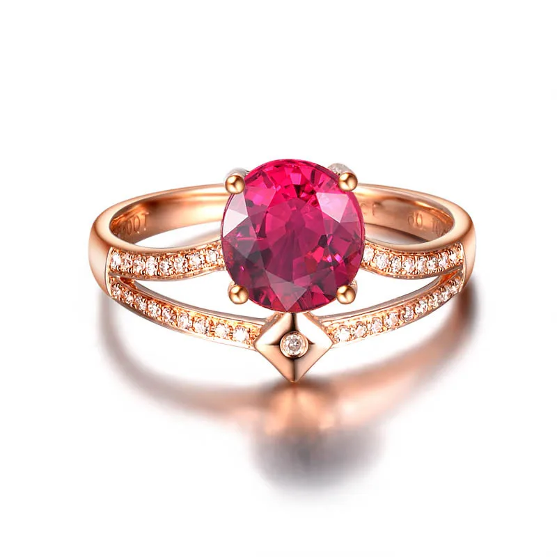 Natural Red Ruby Ring For Women Crown Shape 14k Rose Gold Diamond Rings ...