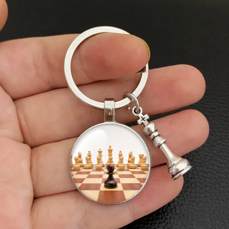New/Chess Keychain Chessboard Chess Piece Glass Dome Pendant Car ...
