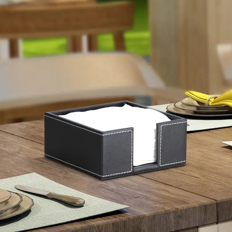 PU Leather Square Cocktail Napkin Holder Tissue Box Paper Serviette ...