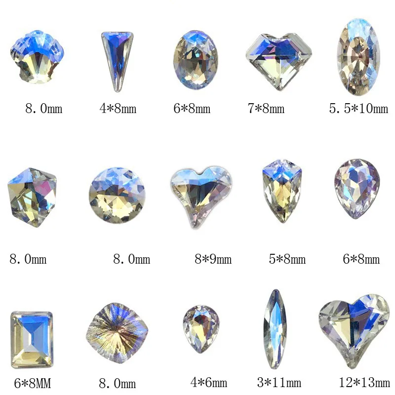 Nail-Art-Rhinestones-Colorful-Sharp-Bottom-Moonlight-3D-Shiny-Multi ...