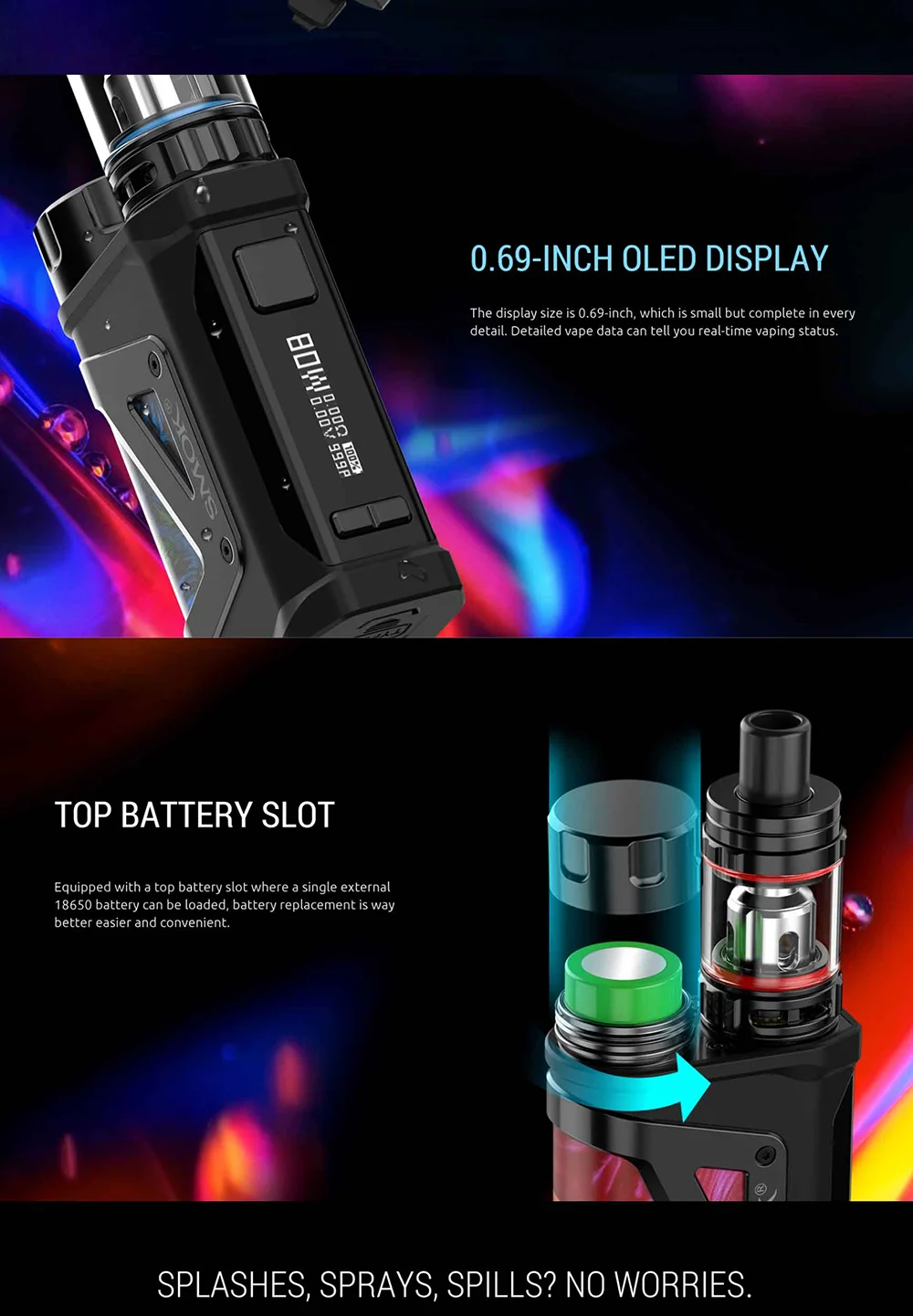 SMOK SCAR MINi Kit 80W Vape SCAR-Mini 3ml TFV9 Mini Tank V9 Meshed Coil ...