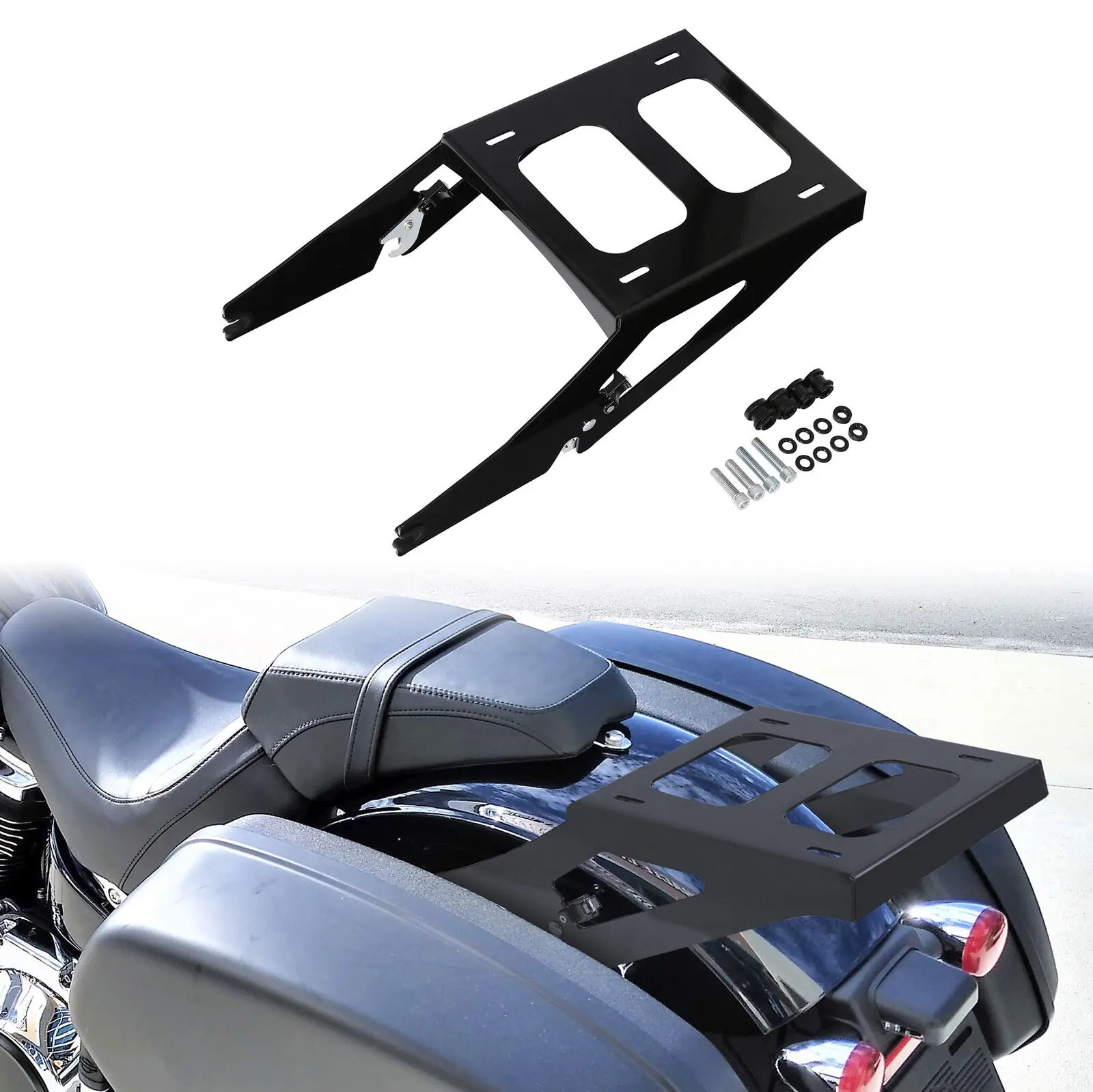 Motorcycle-Two-Up-Moun-Rack-Luggage-Rack-For-Harley-Softail-Sport-Glide ...
