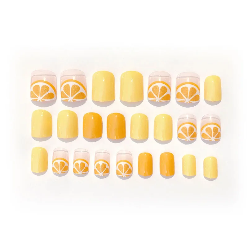 24 шт новинка Модные накладные ногти с полным покрытием накладные ногти в желтом и оранжевом
