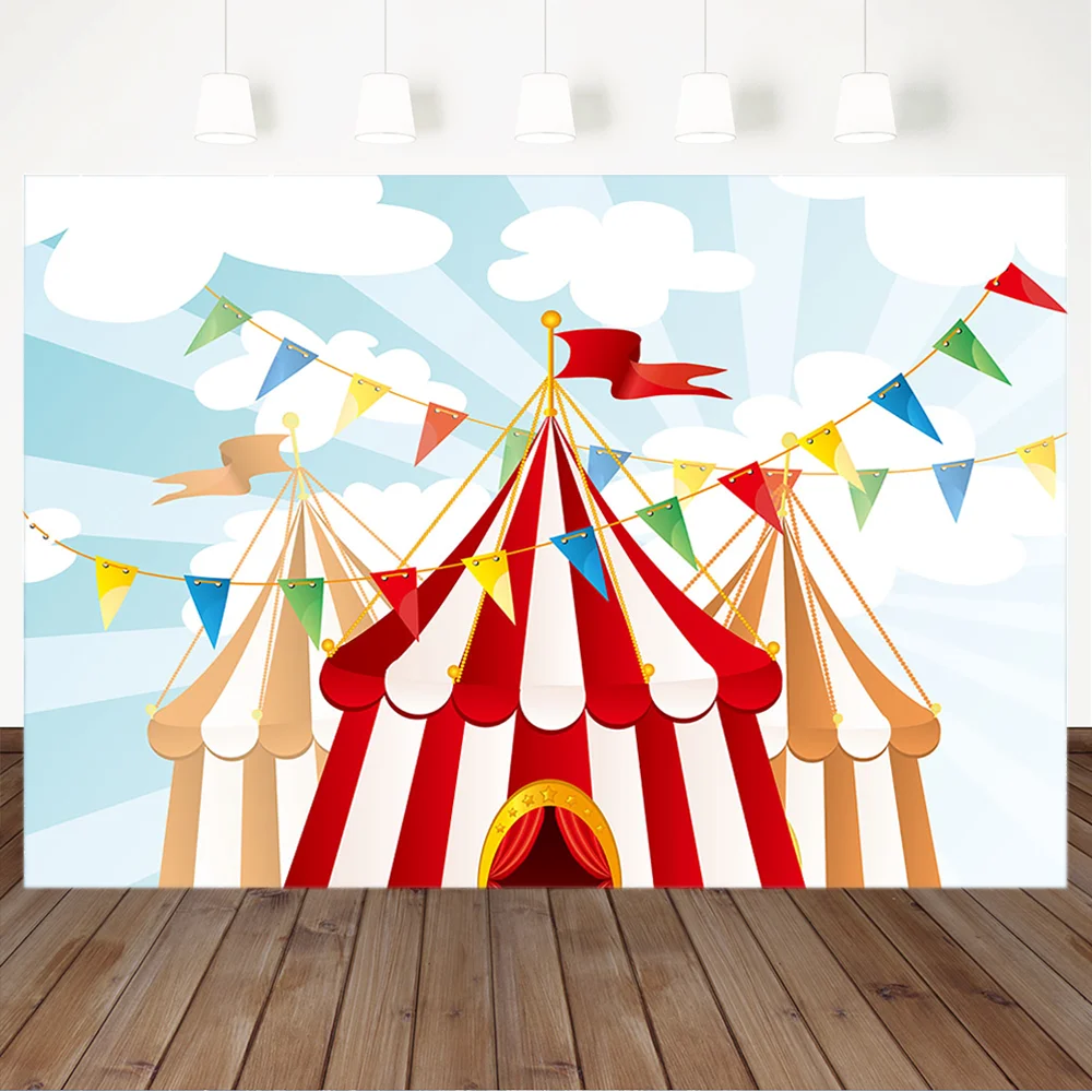 Circus-Bunting-Birthday-Party-Photography-Background-Red-and-White-Tent ...