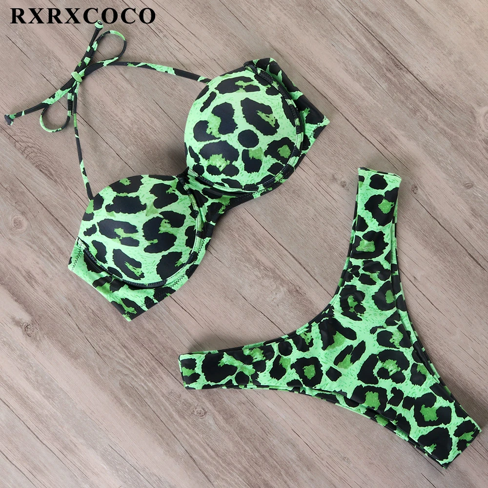 Rxrxcoco Push Up Swimwear Women Leopard Bikini Set Sexy Bandage