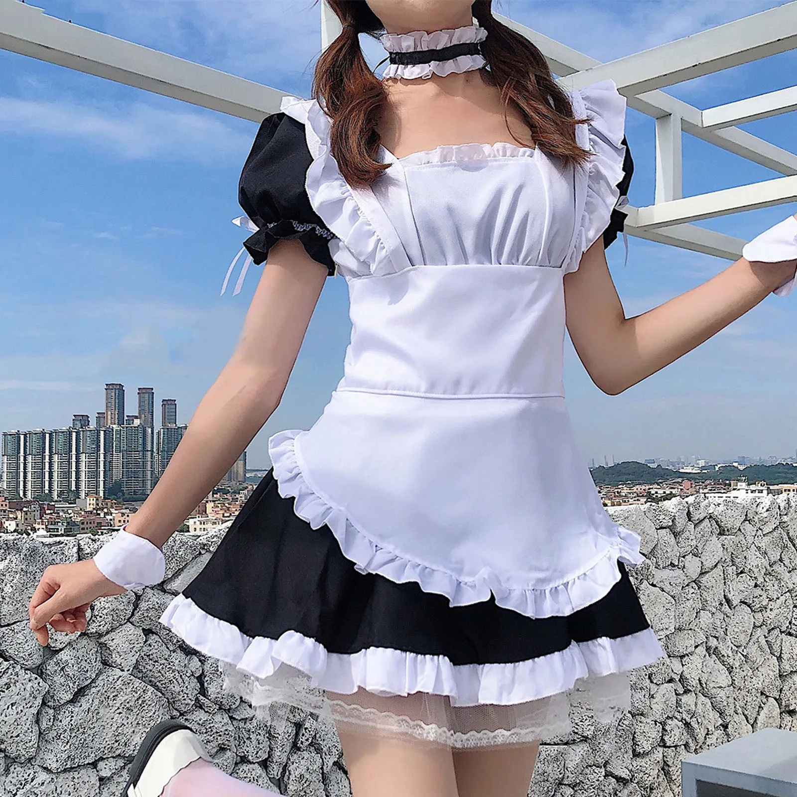 Sexy French Maid Costume Sweet Gothic Lolita Dress Anime Cosplay Sissy ...