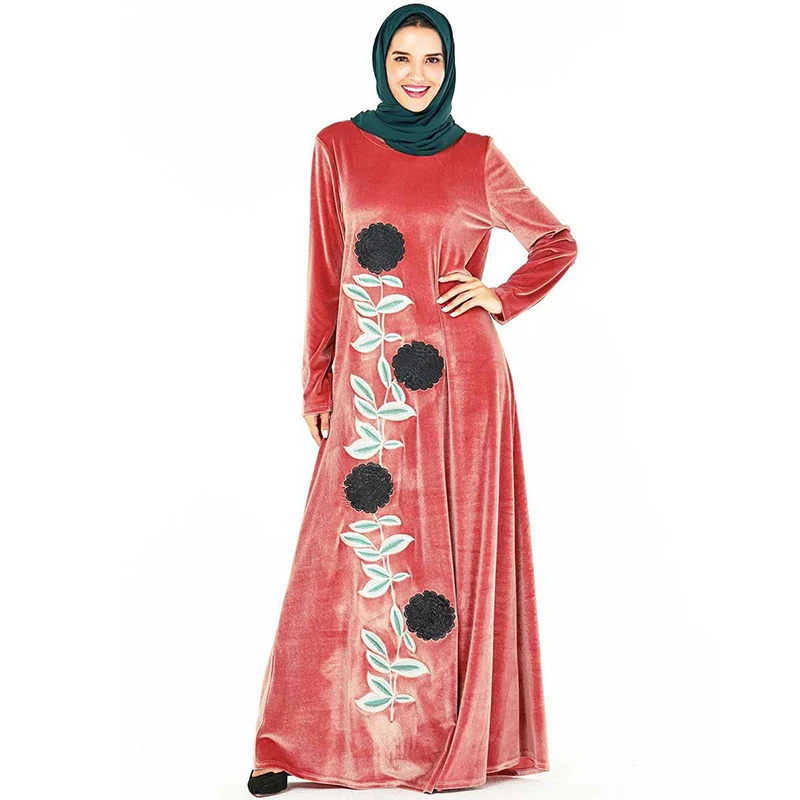 Winter muslim dress Women Thicken Warm Plus Size Velvet Abaya Dubai ...