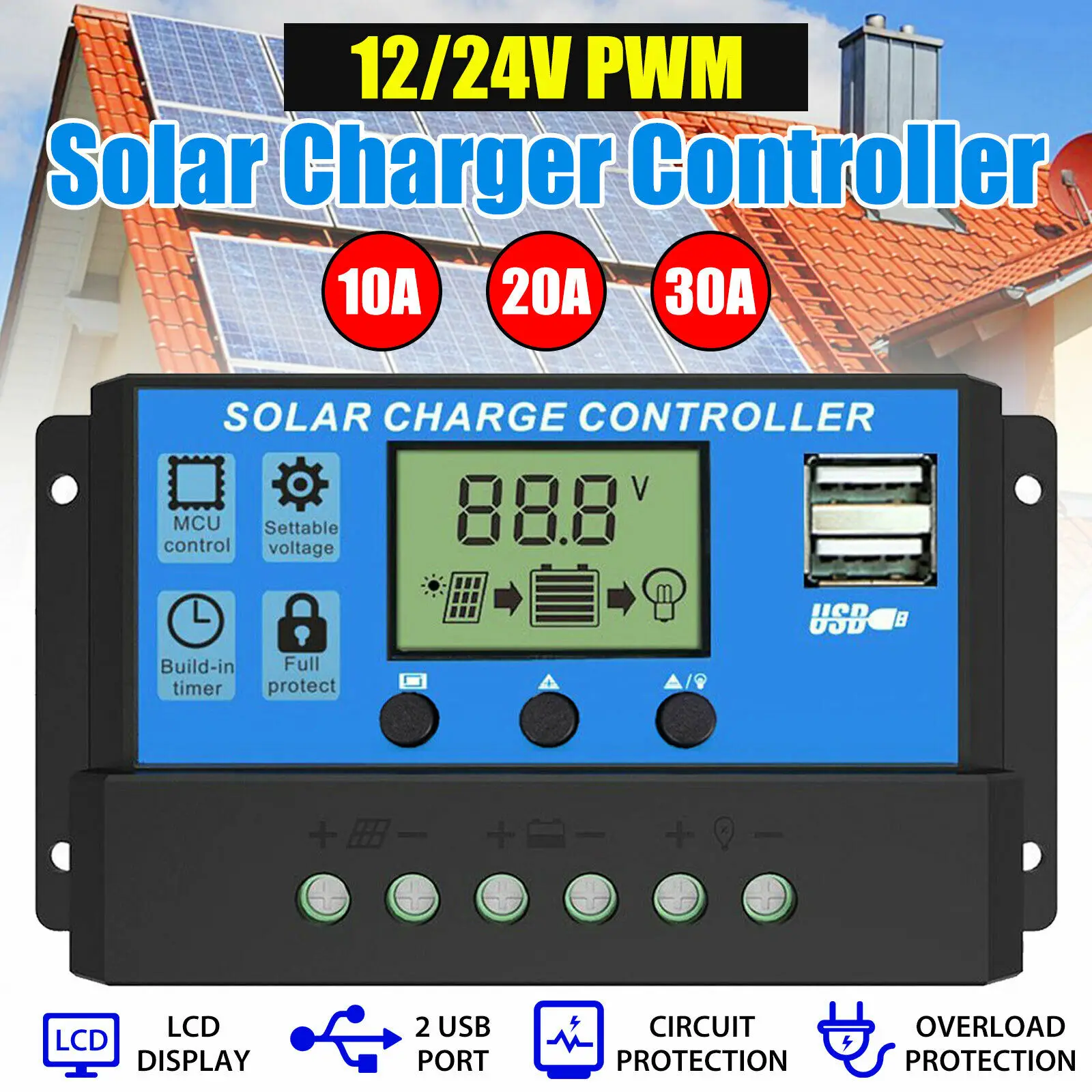 Wanderer 10A PWM Charge Controller 12V/24V With Bluetooth, 40% OFF