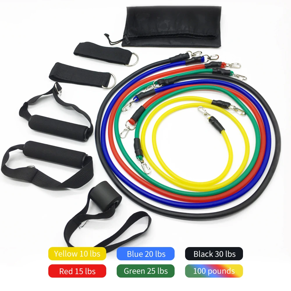 11pcs Training Exercise Resistance Bands set Rubber Expander Elastic ...