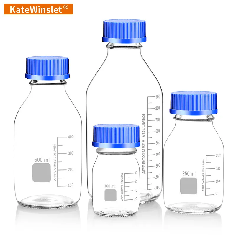 Glass Blue Transparent Reagent Bottle 100/250/500/1000ml Screw Mouth ...