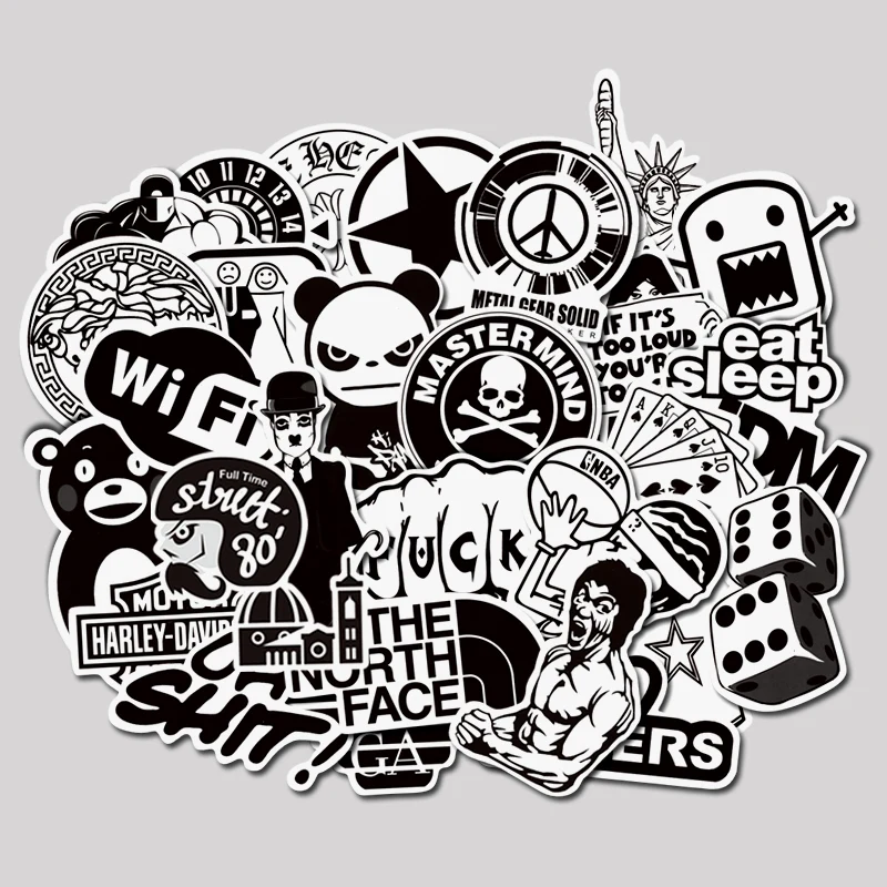 50 PCS Black and White Random Sticker Funny Graffiti Rock Cartoon ...
