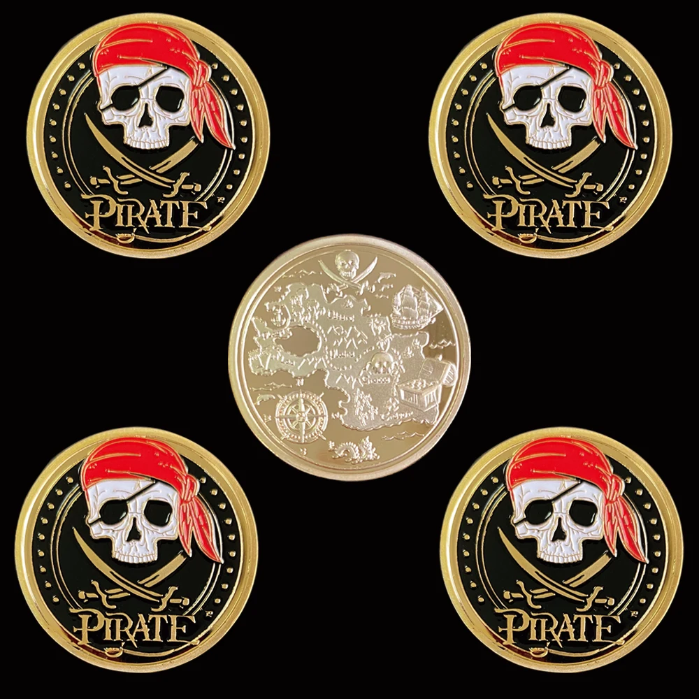 5PCS 2021 Skull Pirate Coin Gold Colorful Nice Gifts For Collection|Non ...