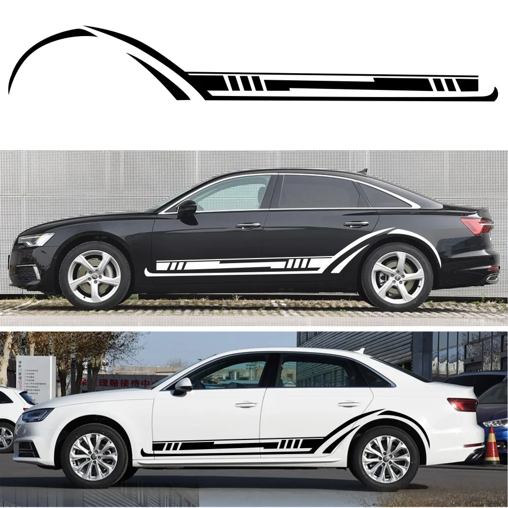 2PCS Car Side Stripes Side Stripe Skirts Graphics Vinyl Sticker Decals ...