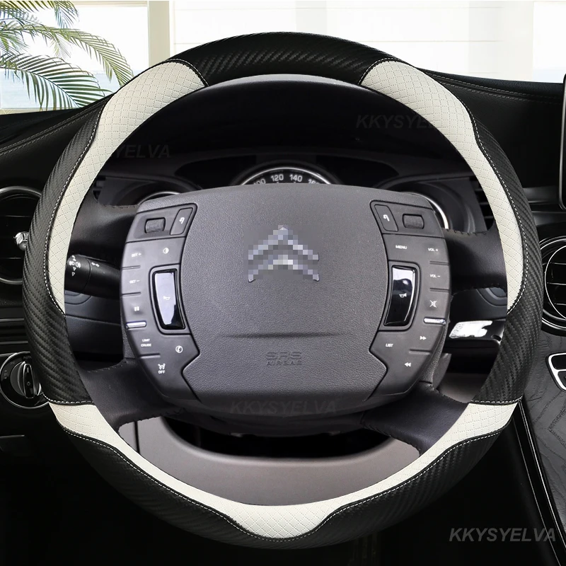 Funda de cuero para volante de coche, accesorio de fibra de carbono ...