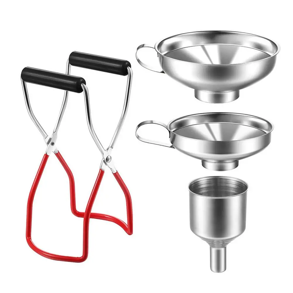 Stainless-Steel-Funnel-Can-Lifting-Tongs-Set-Canning-Funnel-Hoppers ...