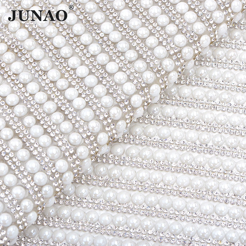 JUNAO 24*40cm Self Adhesive White Pearl Rhinestone Mesh Trim Crystal ...