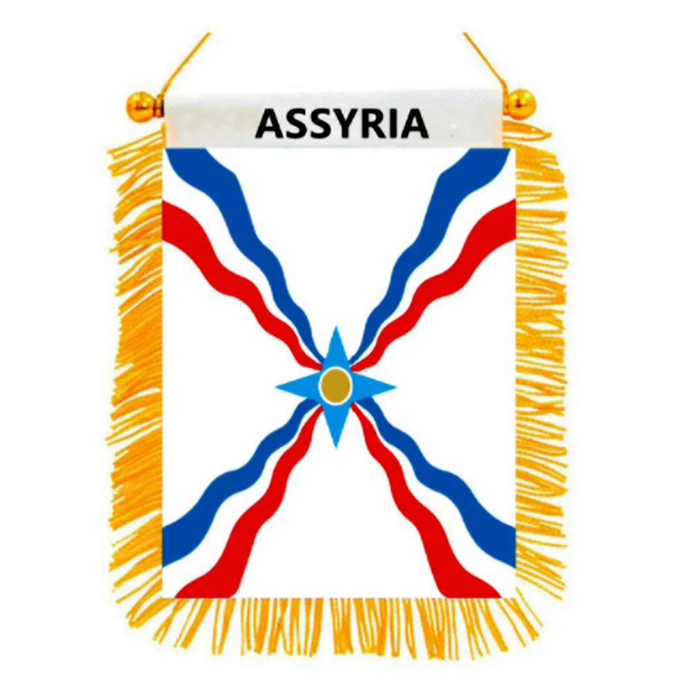 Zwjflagshow 10*15cm Assyria Flag Assyrian Empire 양면 미니 행잉 플래그 고품질 폴리 ...
