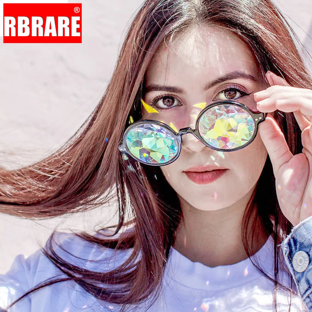 Rbrare Unisex Round Glasses Rave Mosaic Crystal Sunglasses Club Party ...