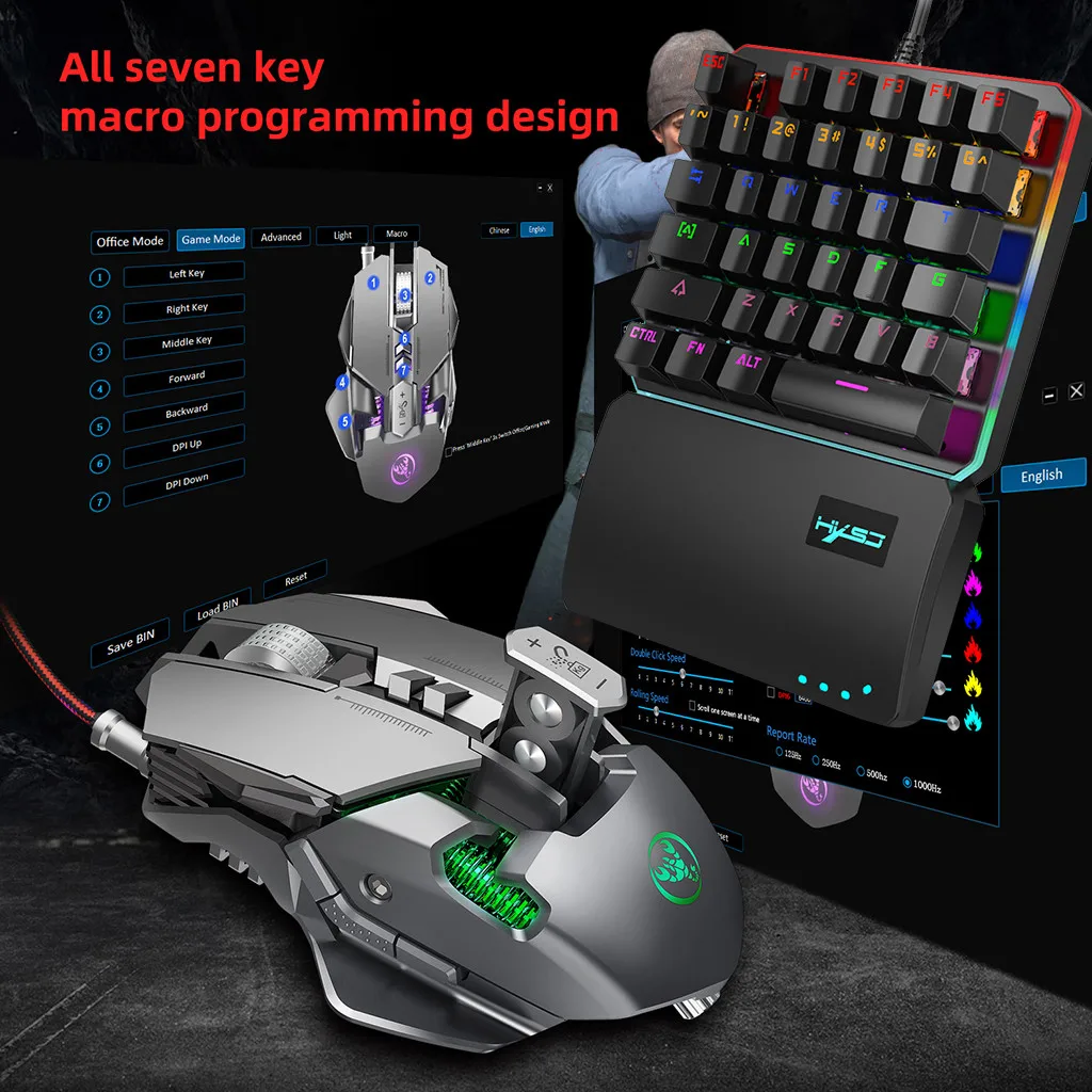 HXSJ V200+J800 Keyboard Mouse Set 35 Keys Mini USB Wired Keyboard+ ...