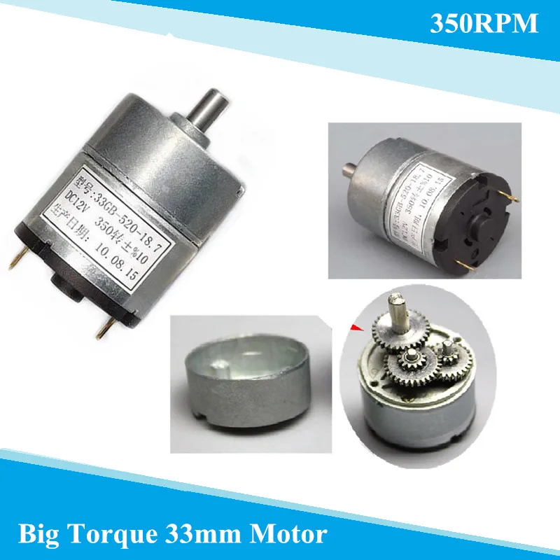33GB-520 DC Motor 12V/350rpm High Speed Metal Gear Motor for RC Smart ...