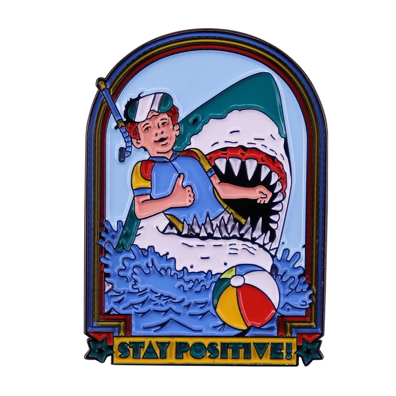Stay-Positive-Shark-consumes-a-chipper-young-fellow-Pin-Brooch-Funny ...