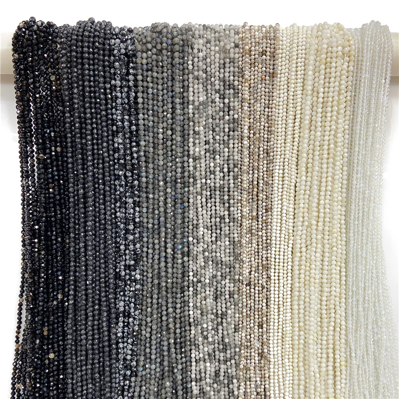 2 3 4 MM manik-manik mineral batu permata alami segi hitam putih ...