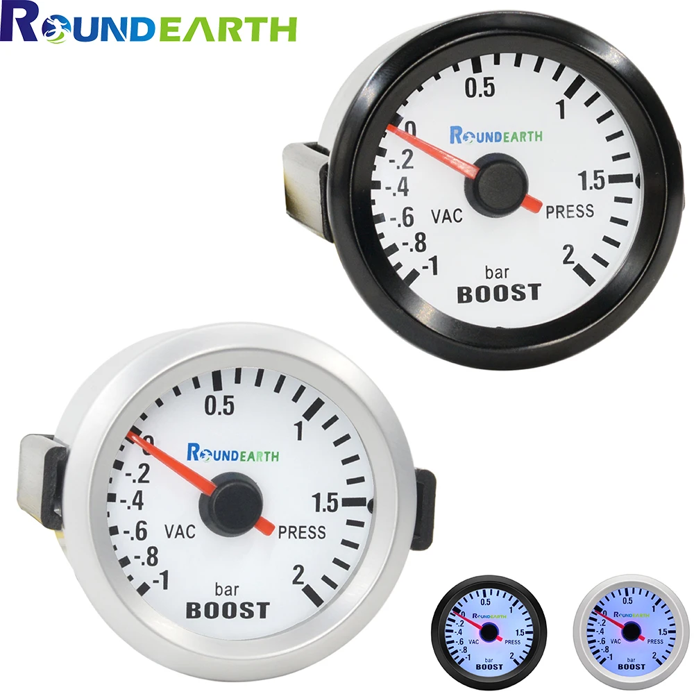 Round Earth 52mm Blue Light Auto Car Turbo Boost Gauge Turbin -1~2 Bar ...