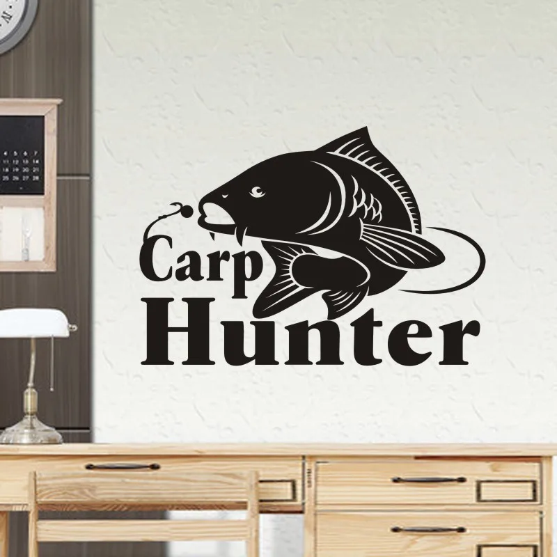 Fishing Carp Hunter Decal Bucket Tackle Shop Fishhook Sticker Fish Tank ...