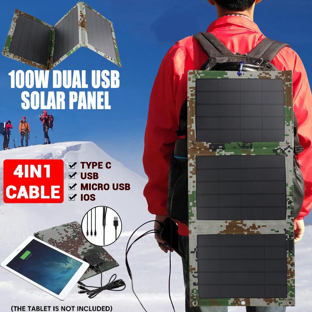 Foldable 5v 100w Dual Usb Solar Panel Outdoor Waterproof Solar Panel ...