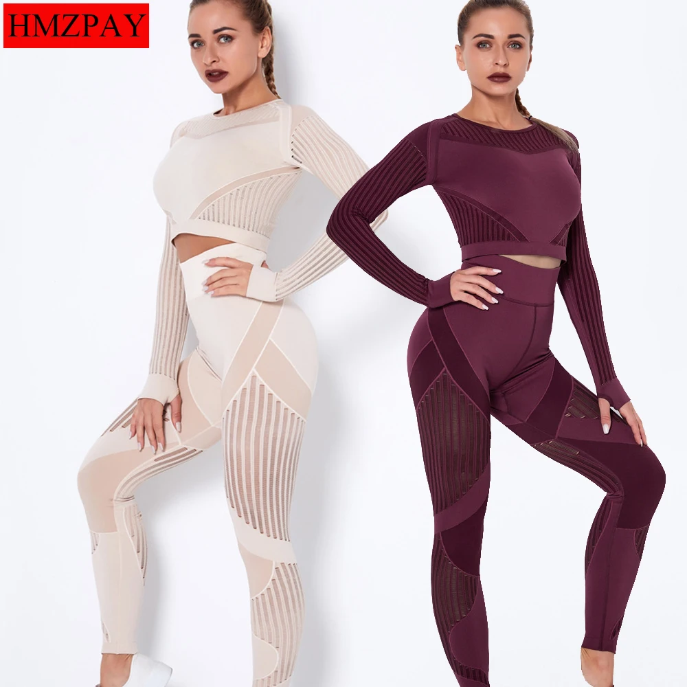 Seamless-Hollow-Out-Yoga-Set-Sports-Shirts-Crop-Top-Hight-Waist ...