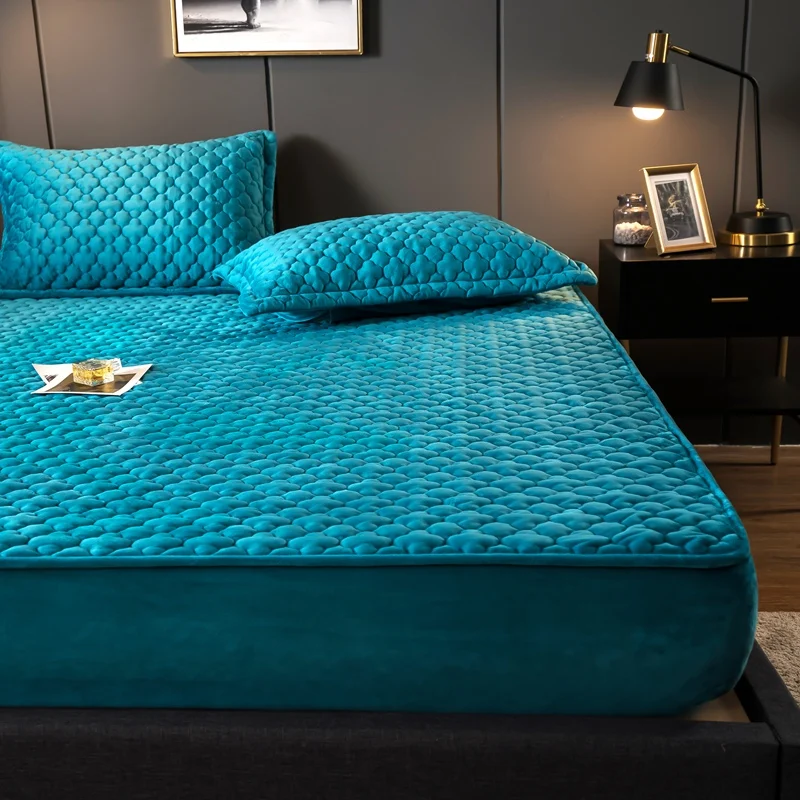 1pc Thick Flannel Solid Fitted Sheet Mattress Cover Four Corners With ...