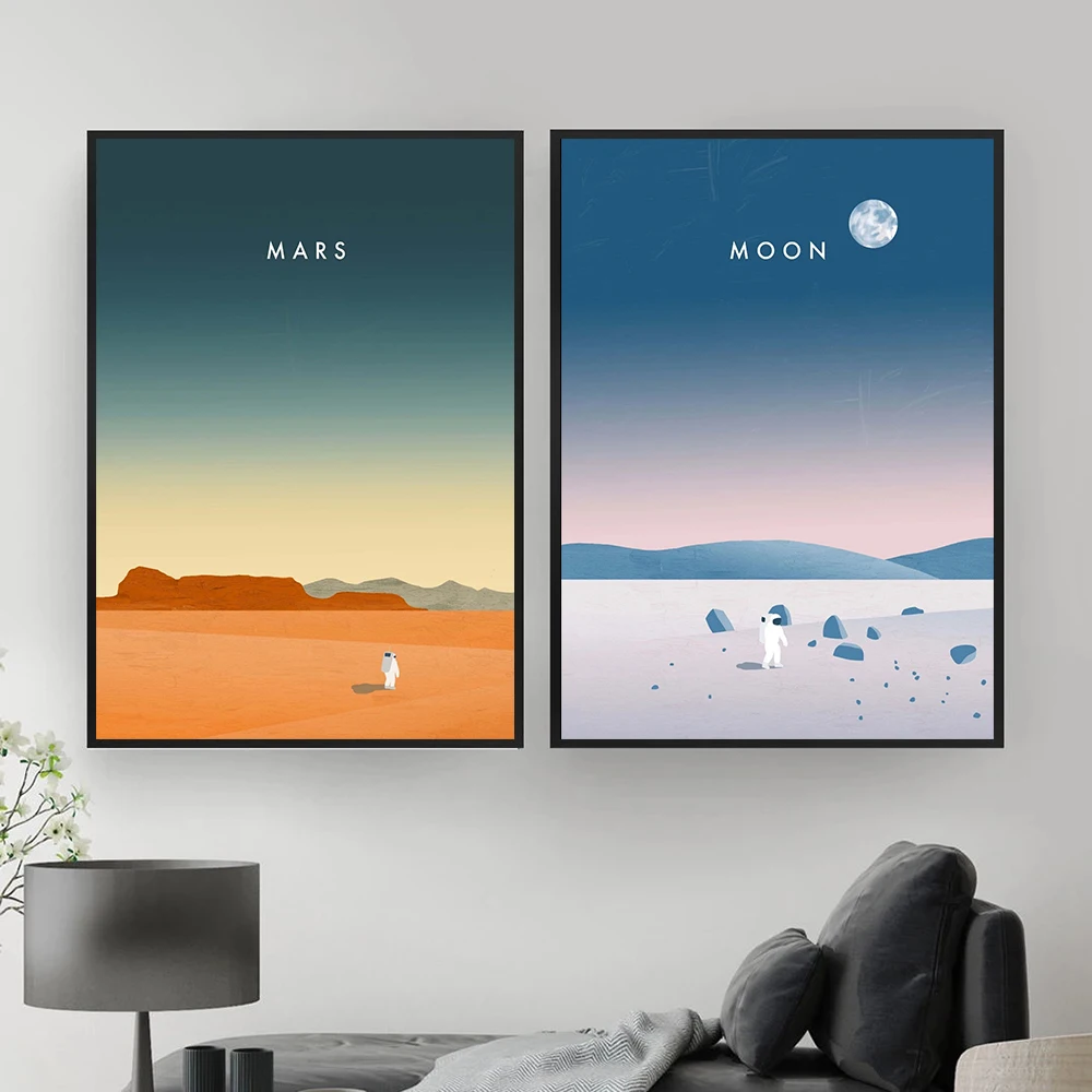 Astronaut-Moon-Mars-Posters-and-Print-Universe-Space-Canvas-Wall-Art ...