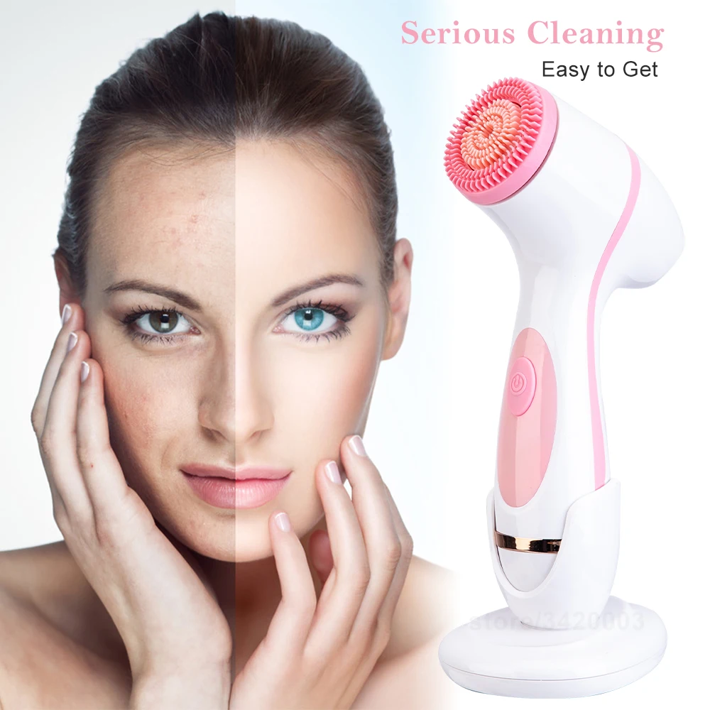 3 In 1 Electric Facial Cleansing Brush Silicone Rotating Face Brush ...