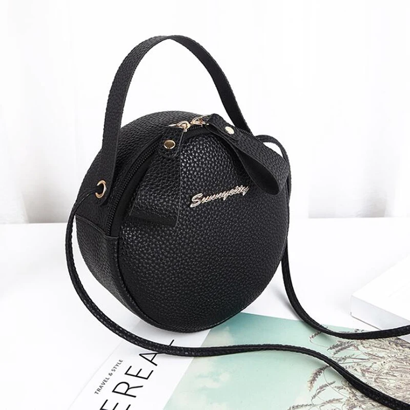 Small Round Bag Zipper Pu Female Bag Shoulder Bag Portable New Women ...