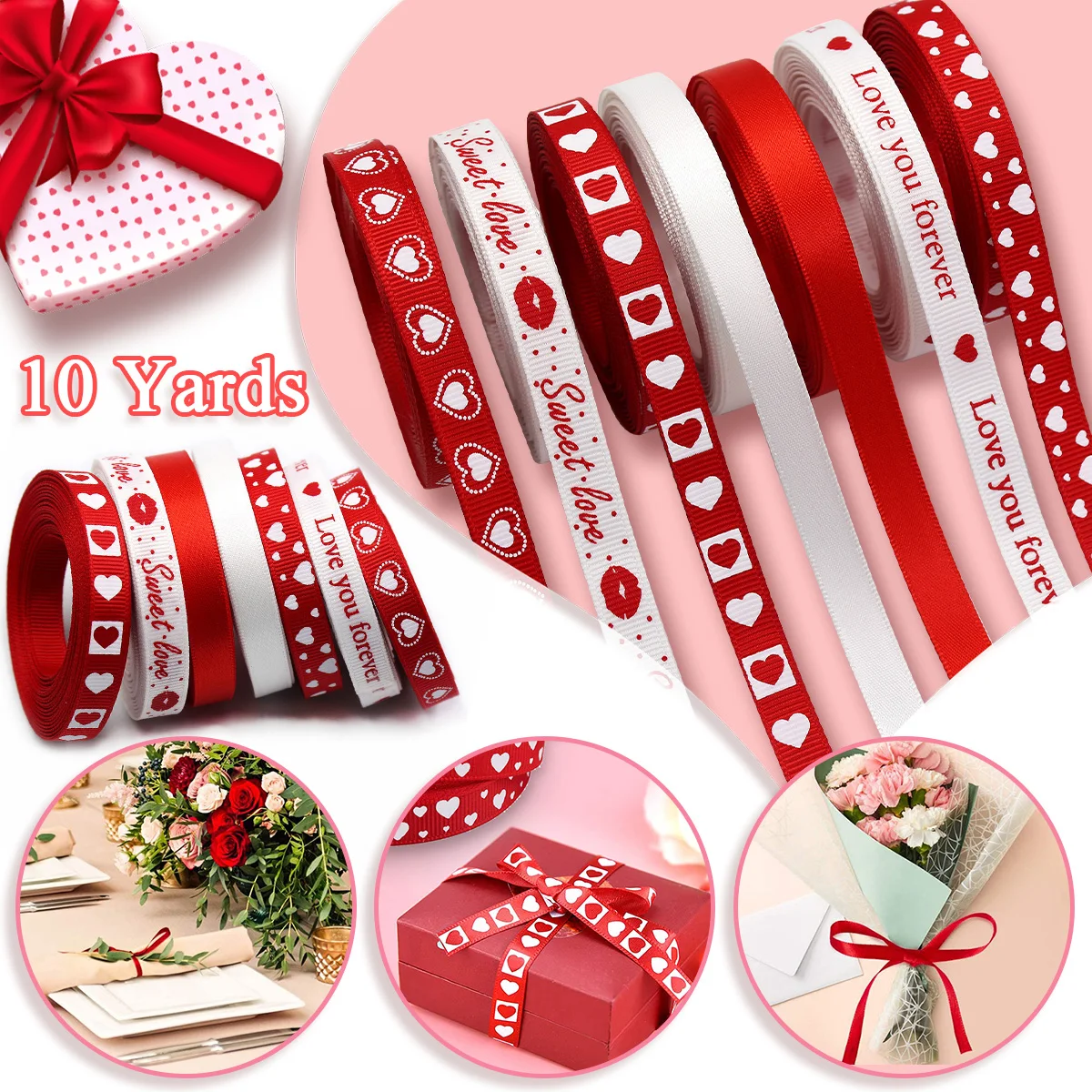 10 Yards Valentine's Day Red Ribbons for Gift Wrapping Wedding Party ...