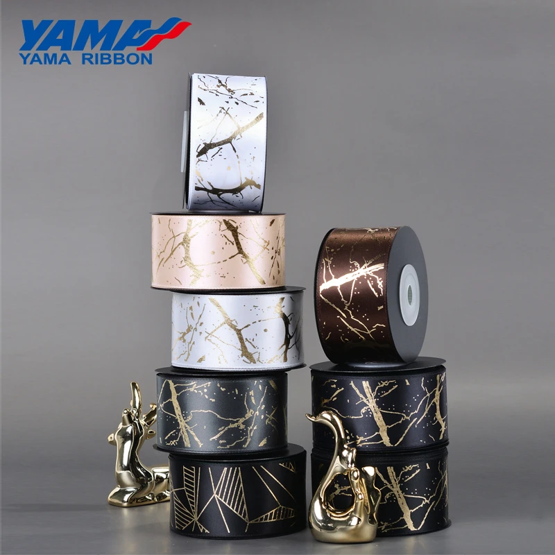 Yama Ribbon 10yards/roll 38 Mm Gold Foil Printed Satin Ribbons Diy ...