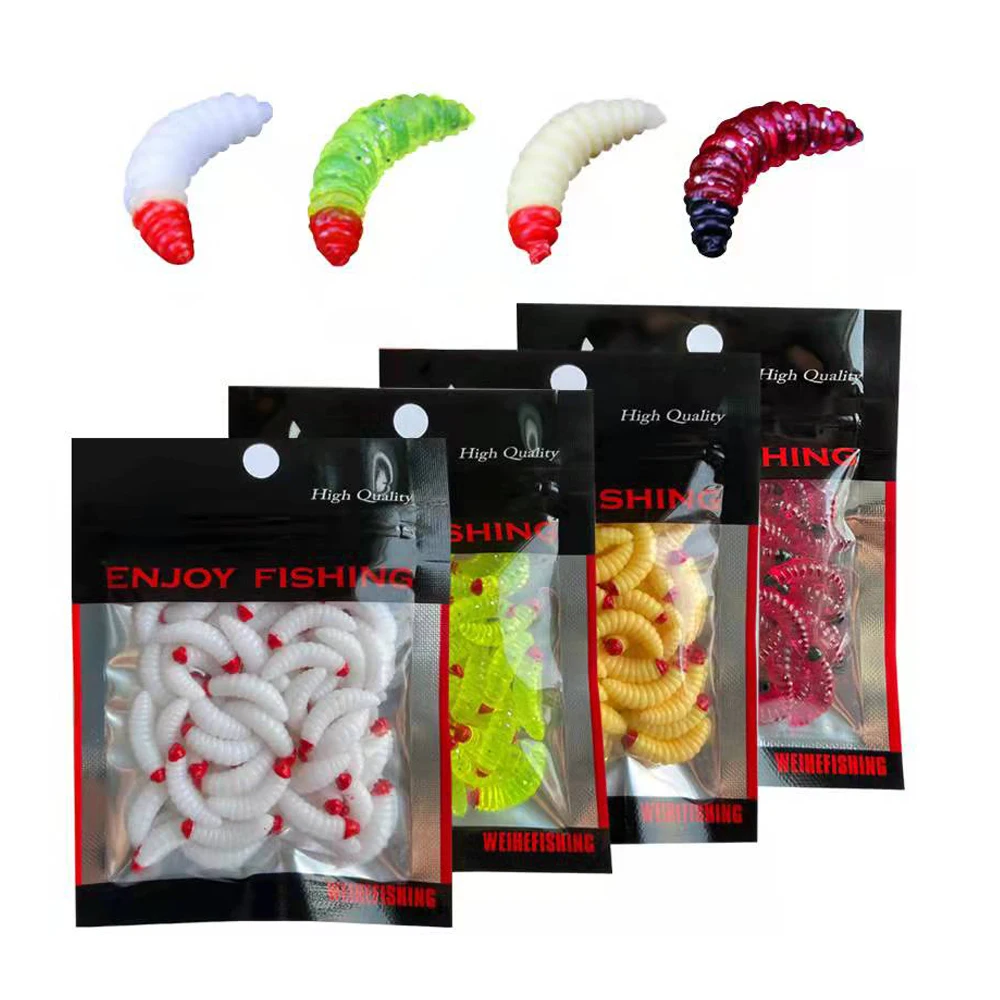 50pcs Maggots Fishing Bait 2.4cm/ 0.5g Maggot Grub Soft Lifelike Lure ...