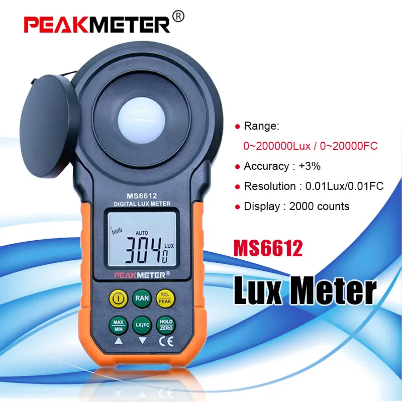 Digital Lux Meter 200,000 Lux Light Meter Test Spectra Auto Range High ...