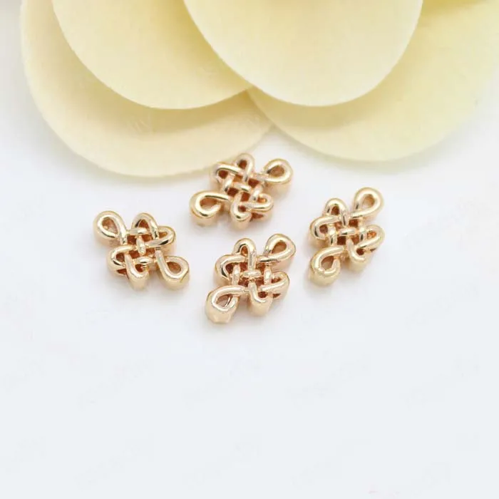(1530)6PCS 7x11MM 24K Champagne Gold Color Plated Brass Chinese Knot ...