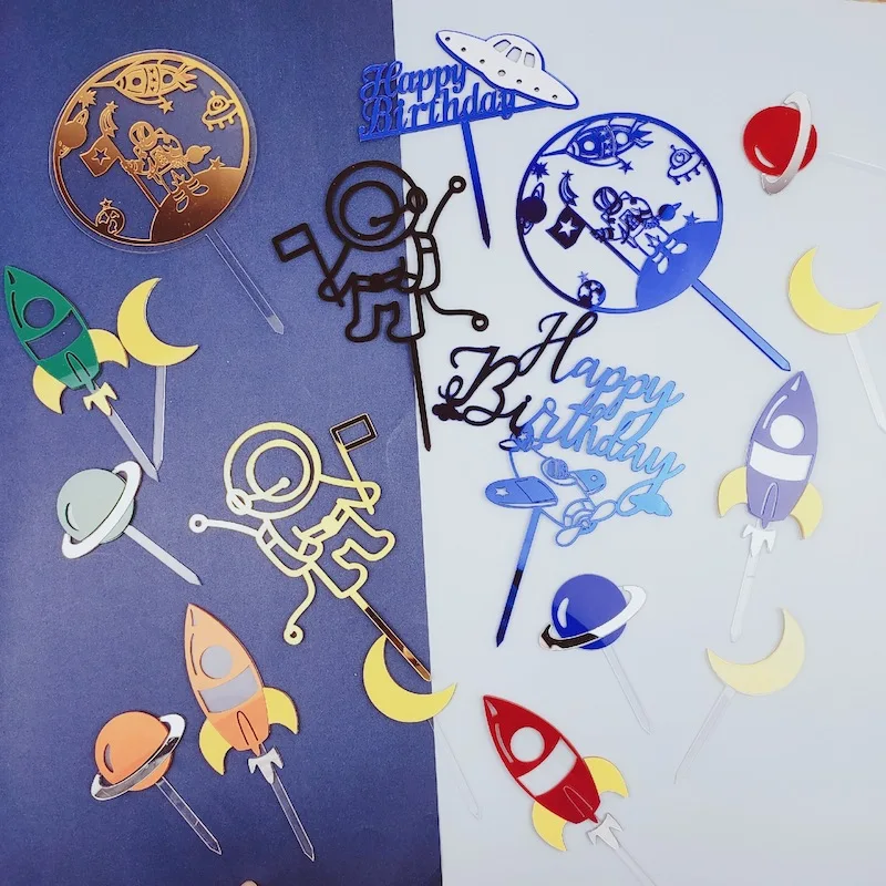 Space Shuttle Astronaut Aeronautical Cake Topper Rocket Scene Ornaments ...