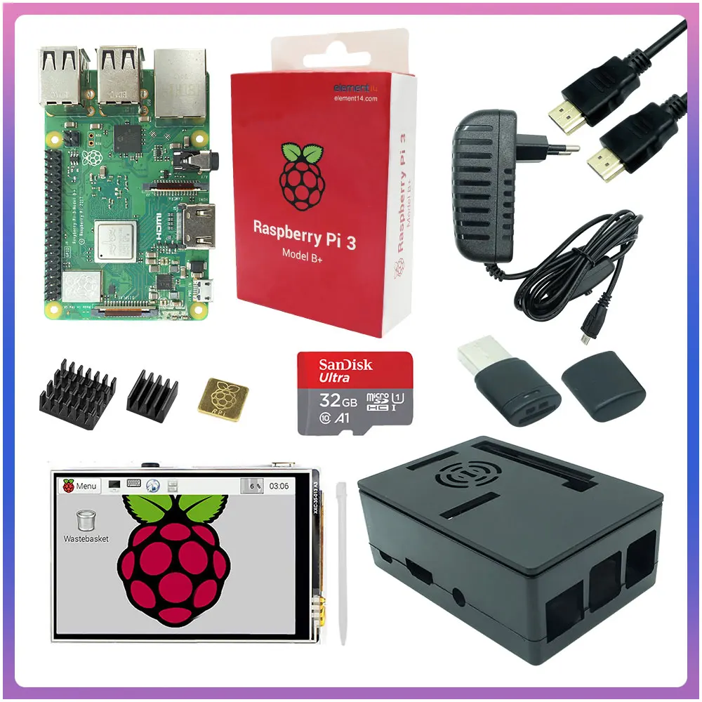 Raspberry pi 3 modelo b + abs caso + 32gb cartão sd + adaptador de ...