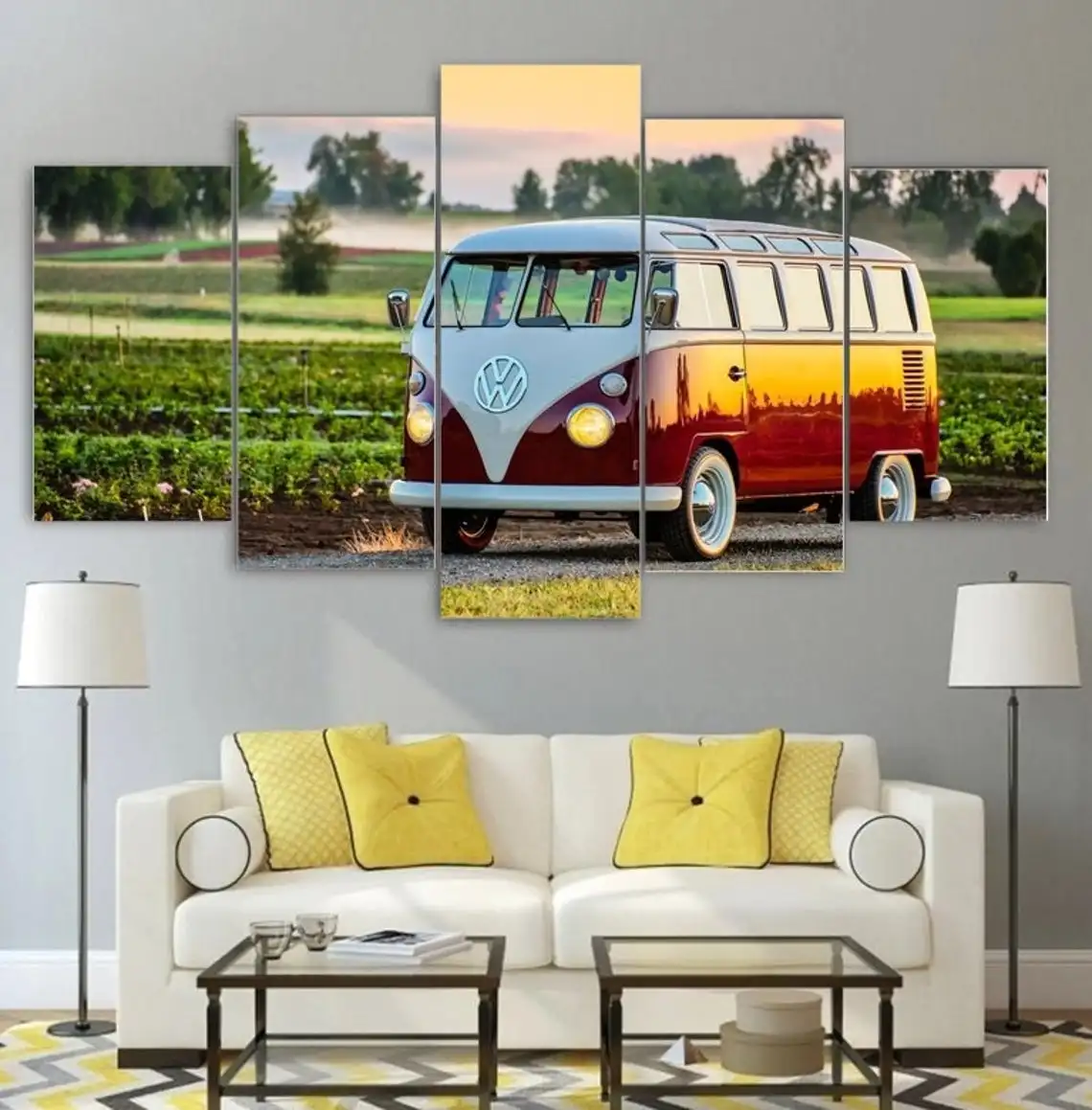 5 Piece Wall Art Canvas Painting Volkswagen Bus Vw Van Framed Gift Idea ...
