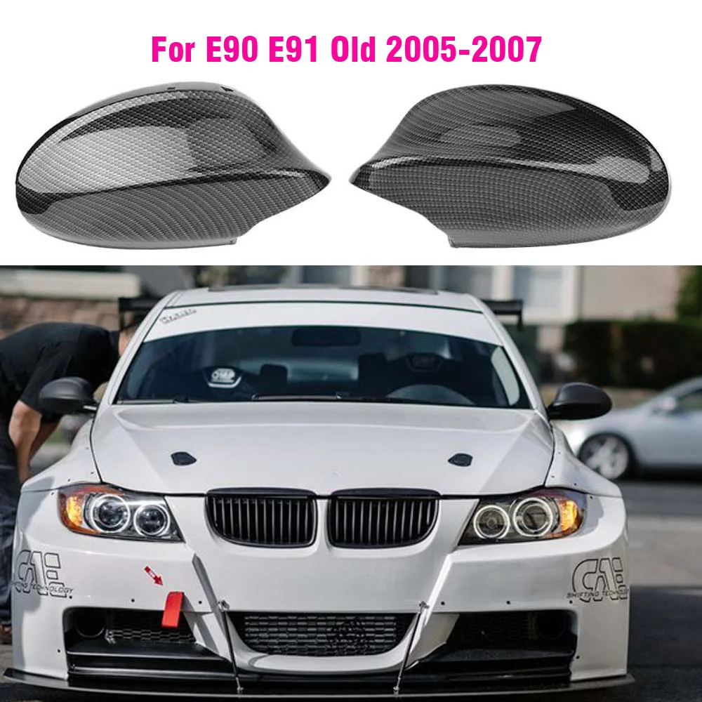 ABS-Carbon-Fiber-Colour-Rearview-Side-Mirror-Cover-Cap-For-BMW-E90-E91 ...