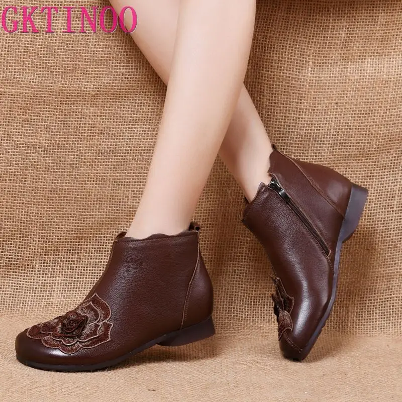 GKTINOO zapatos de plataforma de piel auténtica para mujer, cuñas, zapatos de tacón alto para ...
